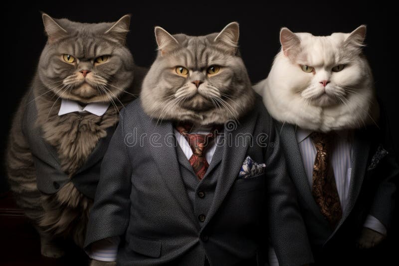 Portrait of Three Fat Cats on Black Stock Illustration - Illustration ...
