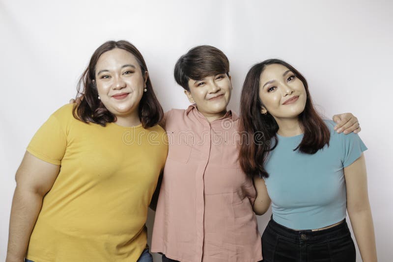 A Portrait of Three Friends Looking Sad Crying Wiped Her Tears and Hug ...