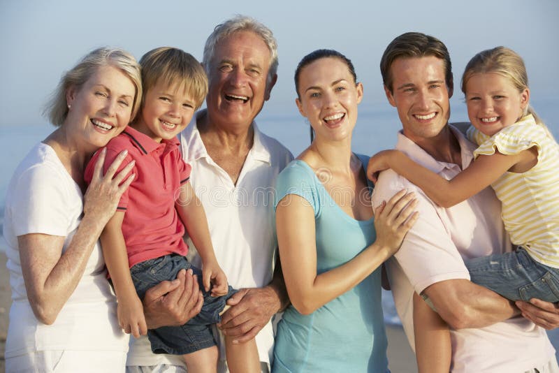Portrait of Three Generation Family on Beach Holiday Stock Photo ...