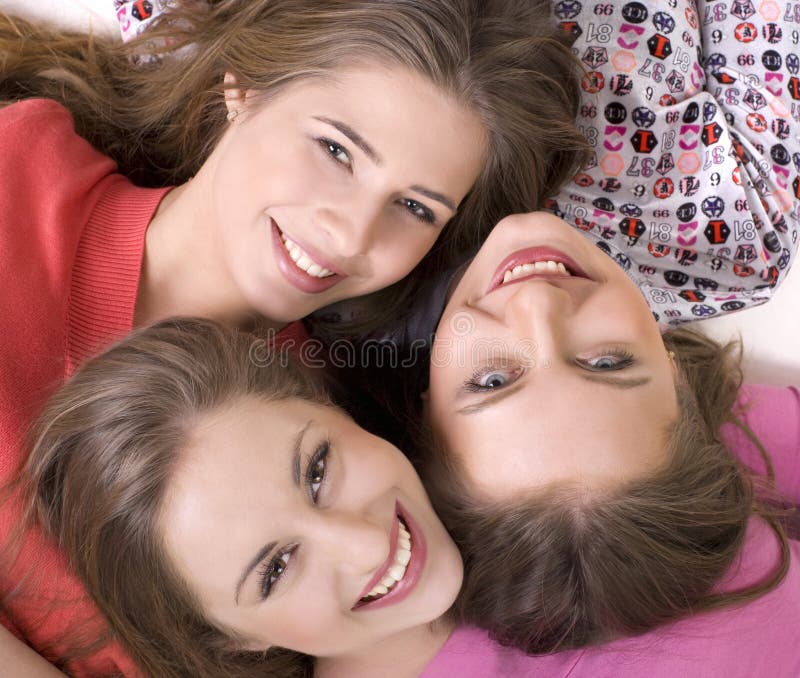 Portrait of Three Happy Girls Stock Image - Image of casual, people ...