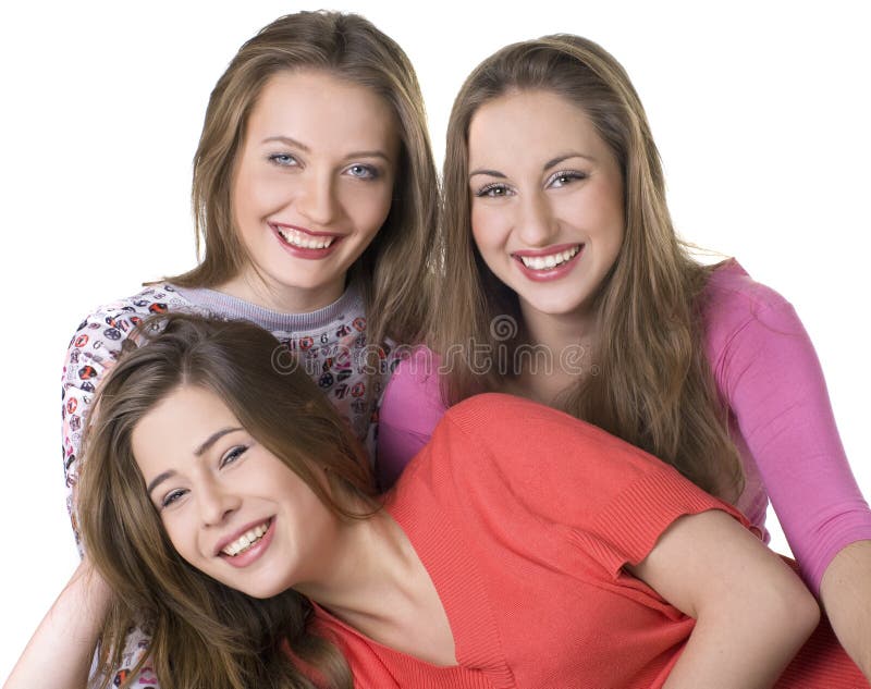 Portrait of Three Happy Girls Stock Photo - Image of background ...