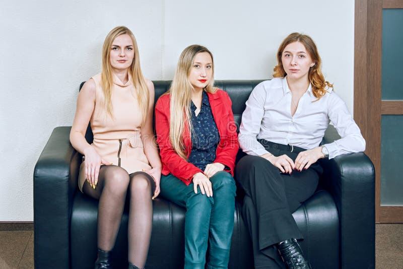 Portrait of Three Women in the Office on Sofa. Stock Image - Image of ...