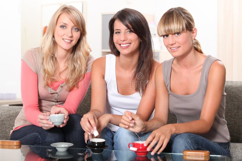 Three Friends Talking at Home Stock Image - Image of girls, enjoying ...