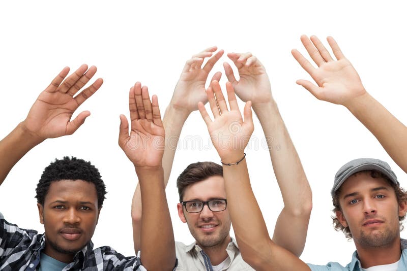 Multi Ethnic People Raising Hands Together Stock Photo - Image of ...