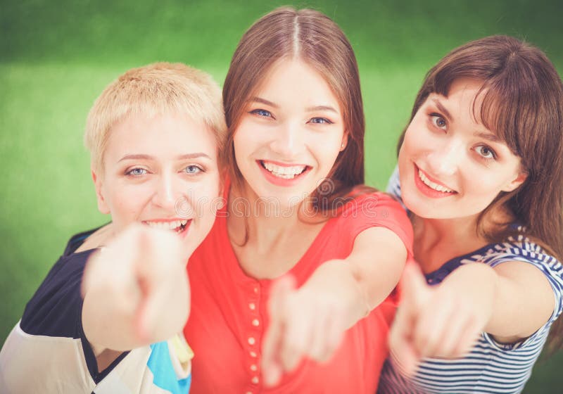 Portrait of Three Young Women, Standing Together Stock Image - Image of ...