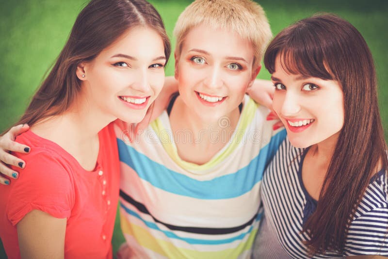 Portrait of Three Young Women, Standing Together Stock Image - Image of ...