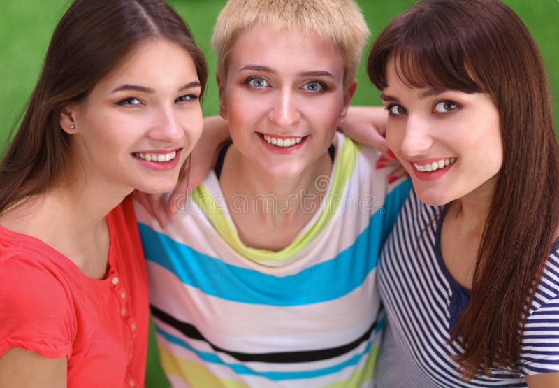 Portrait of Three Young Women, Standing Together Stock Image - Image of ...