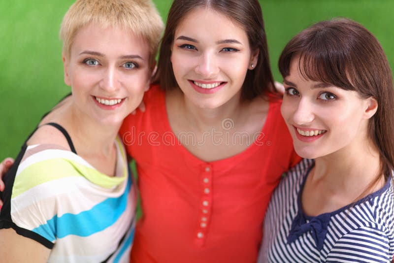 Portrait of Three Young Women, Standing Together Stock Image - Image of ...