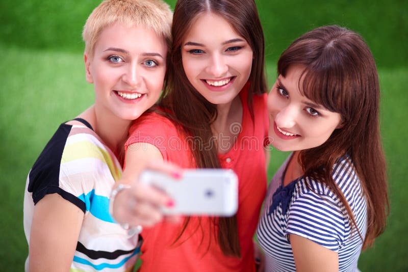 Portrait of Three Young Women, Standing Together Stock Image - Image of ...