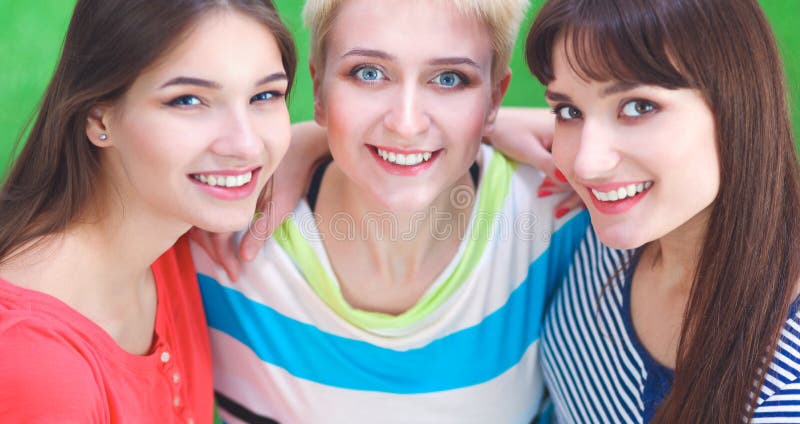 Portrait of Three Young Women, Standing Together Stock Photo - Image of ...
