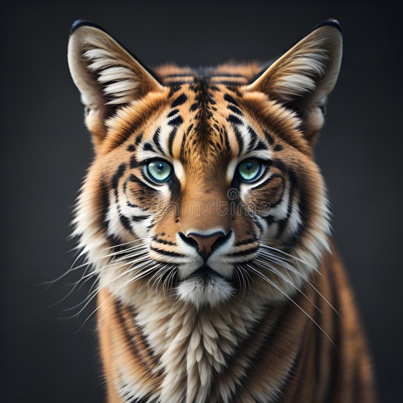 Portrait of a Tiger with Blue Eyes on a Dark Background. Generative Ai ...