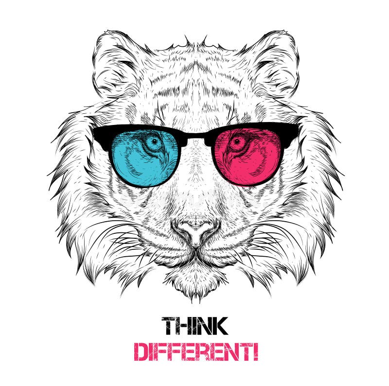 Portrait of the Tiger in the Colored Glasses. Think Different. Vector ...