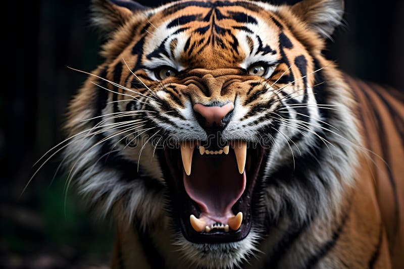 Portrait of Tiger Face Roaring Closeup Dynamic Lighting by Generative ...