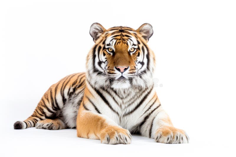 Portrait of Tiger Front View Sitting Isolated on White Stock ...