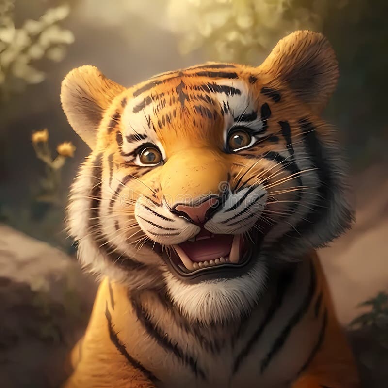 Portrait of a Tiger Tiger in the Sun Stock Illustration - Illustration ...