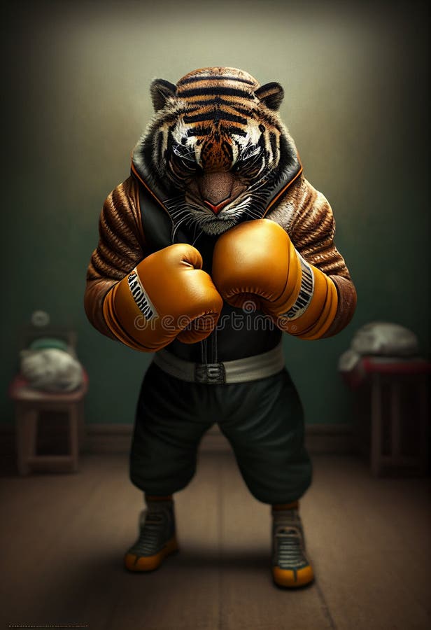 Portrait of a Tiger in a Tracksuit and Boxing Gloves. AI Generated ...