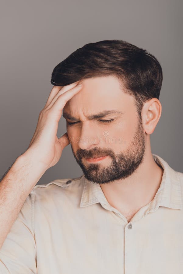 Portrait of Tired Depressed Young Man with Strong Headache Stock Image ...
