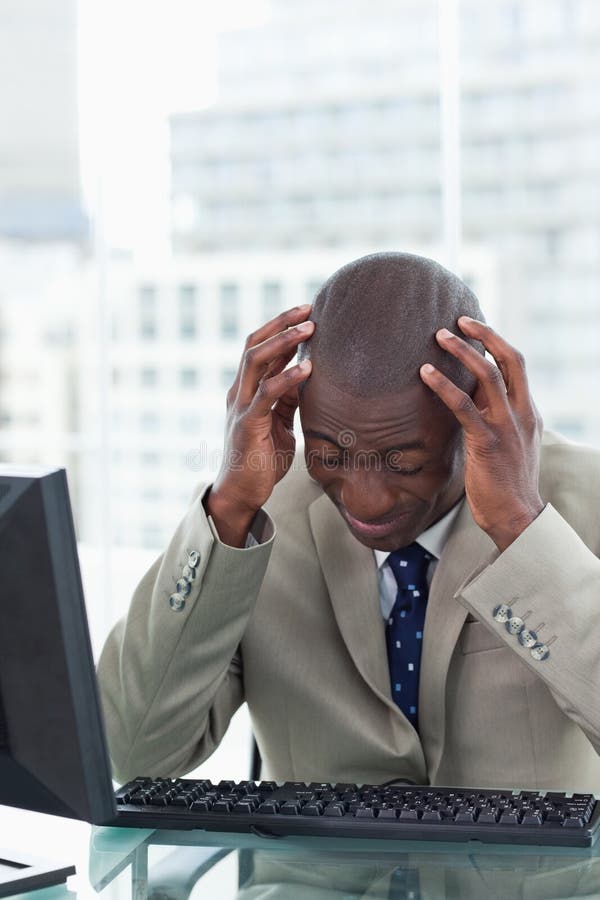 Portrait of a Tired Office Worker Using a Computer Stock Image - Image ...