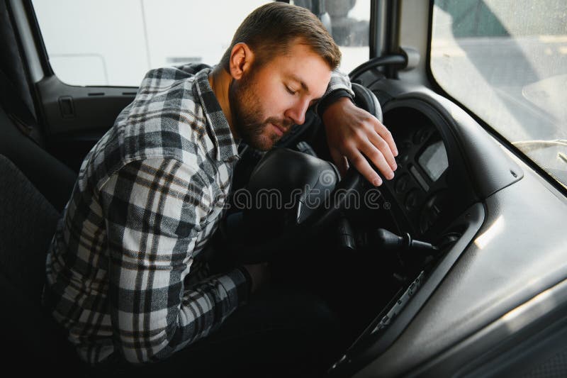 Portrait of Tired Truck Driver Feeling Sleepy and Sick Stock Image ...