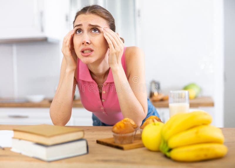 Portrait of Tired Young Woman Student at Home Stock Photo - Image of ...
