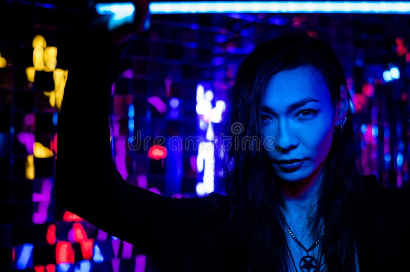Portrait of a Transgender Model in a Studio with Neon Lighting. Stock ...