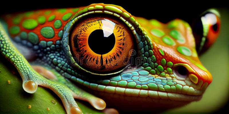 Portrait of Tree Frog Close-up, Panoramic Image Stock Illustration ...