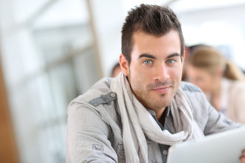 Portrait of Trendy Student in Class with Tablet Stock Image - Image of ...