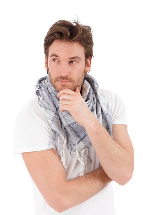 Portrait of Trendy Young Man Thinking. Stock Photo - Image of arms ...