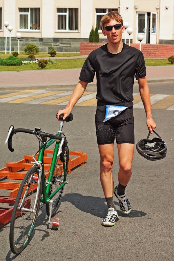Portrait of Triathlon Competition Participant Stock Photo - Image of ...