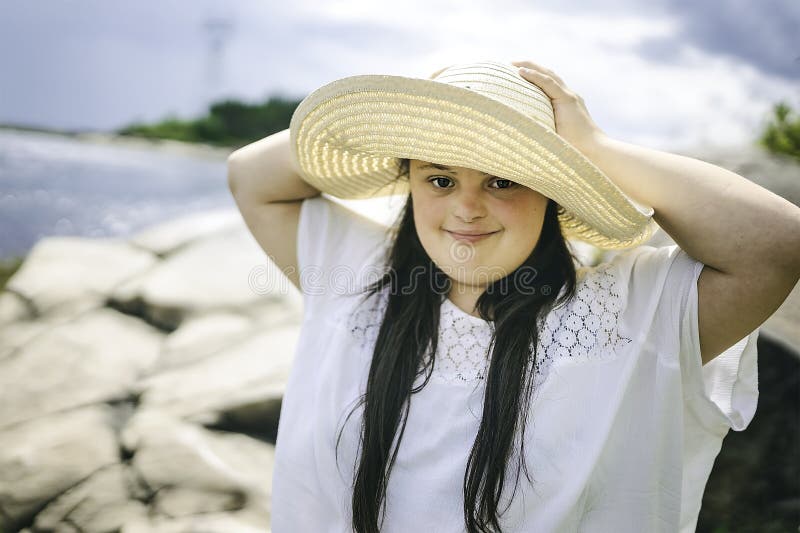 Portrait of Trisomy Adult Outside Having Fun Stock Image - Image of ...