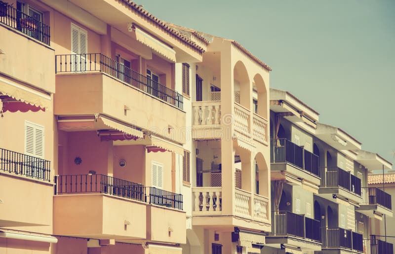 Portrait of Tropical Apartment Building. Stock Image - Image of resort ...