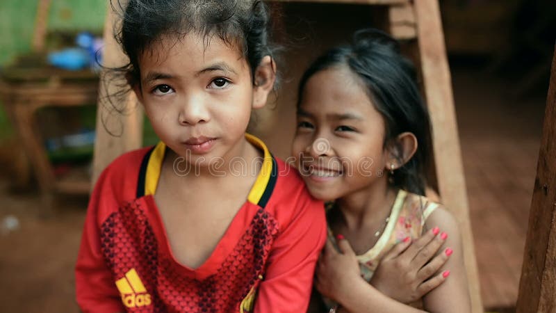 Portrait Of Two Adorable Cambodian Girls Smiling Stock Video Video Of