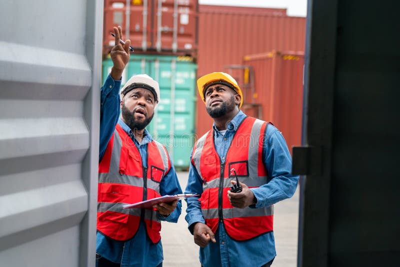 Portrait of Two African Engineer or Foreman Wears PPE Checking ...