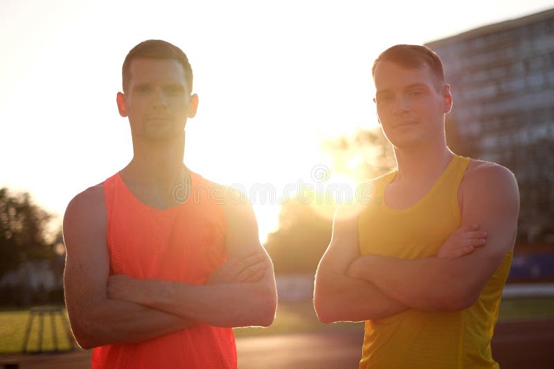 Portrait of Two Athletes Runners after the Competition Stock Photo ...
