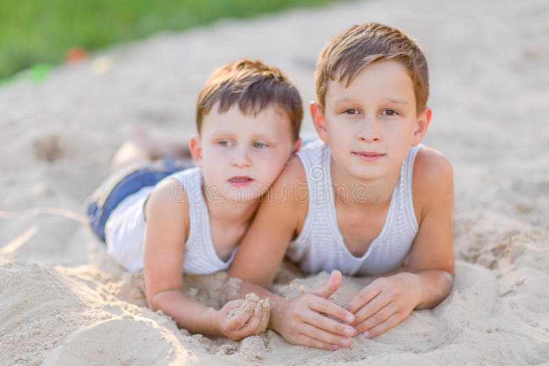 Portrait of Two Boys in the Summer Stock Image - Image of outdoor ...