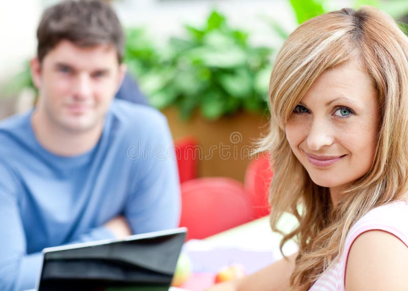 Portrait of Two Bright Students Working Stock Image - Image of library ...