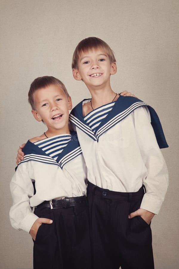 Portrait of Two Brothers in Sailor Suits Stock Image - Image of suit ...