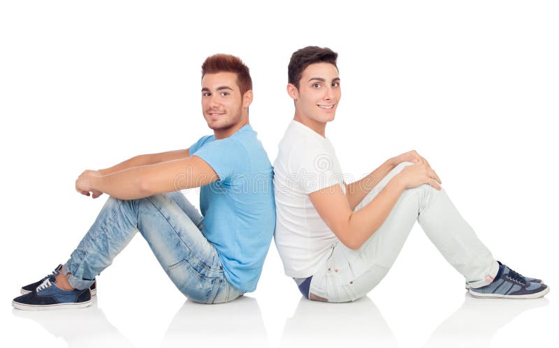 Portrait of Two Brothers Sitting Back To Back Stock Photo - Image of ...