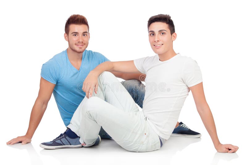 Portrait of Two Brothers Sitting Back To Back Stock Photo - Image of ...