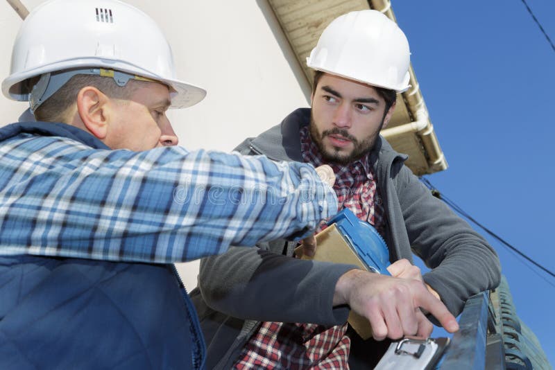 Portrait Two Builders Outdoors Stock Image - Image of renovation ...