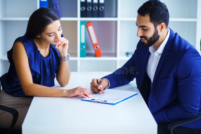 Portrait of Two Business People at Work Stock Image - Image of company ...