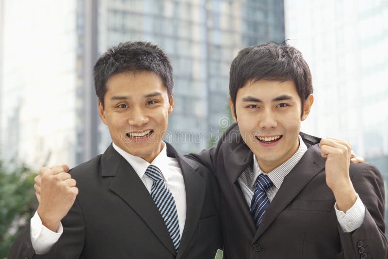 Portrait of Two Businessmen Cheering Stock Photo - Image of business ...
