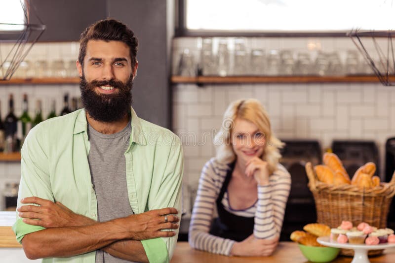 Portrait of Two Waiters with a Coffee Machine Stock Image - Image of ...