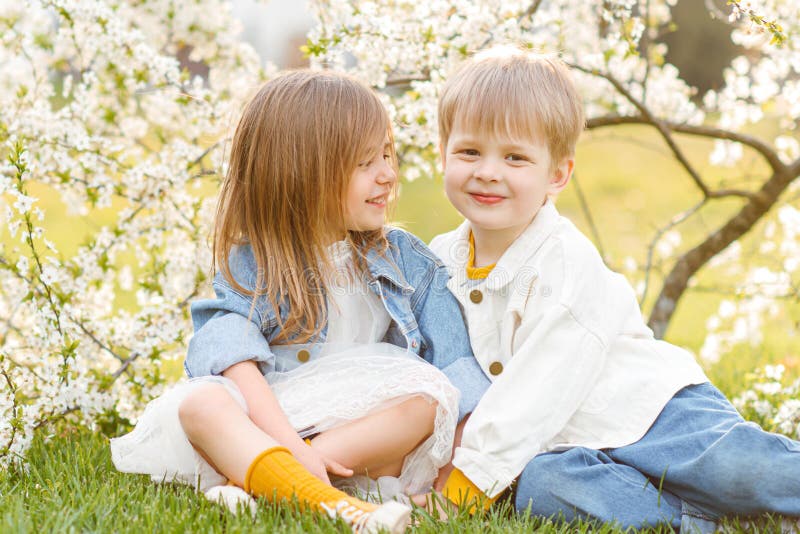 Portrait of Two Children in the Spring Stock Image - Image of sweetie ...