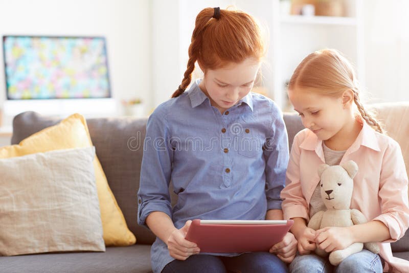 Two Children Using Digital Tablet Stock Photo - Image of digital ...