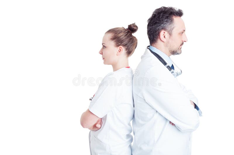 Portrait of Two Confident Doctors Standing Back To Back Stock Photo ...