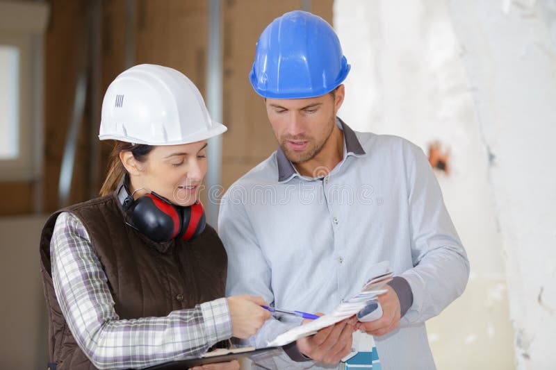 Portrait Two Construction Workers Stock Photo - Image of equipment ...