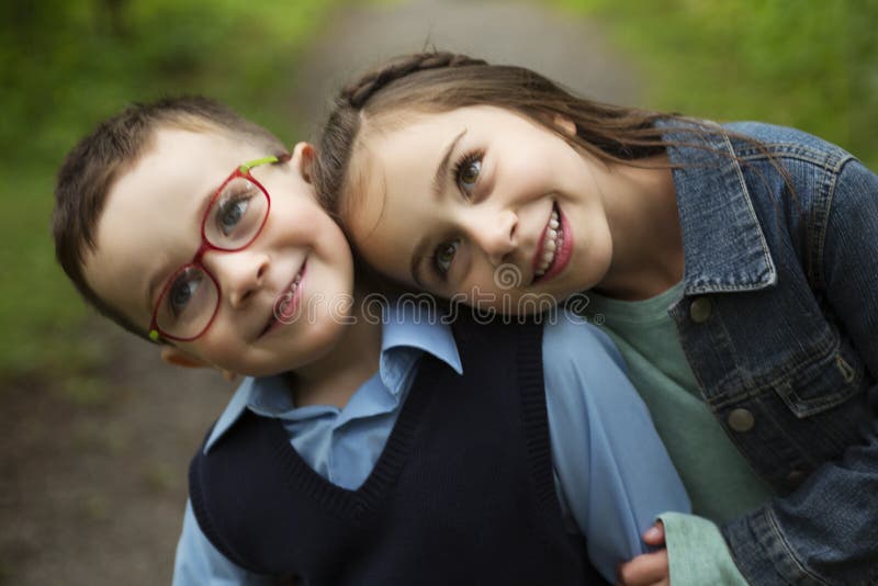 Portrait of Two Cute Little Child Outdoors on the Stock Photo - Image ...