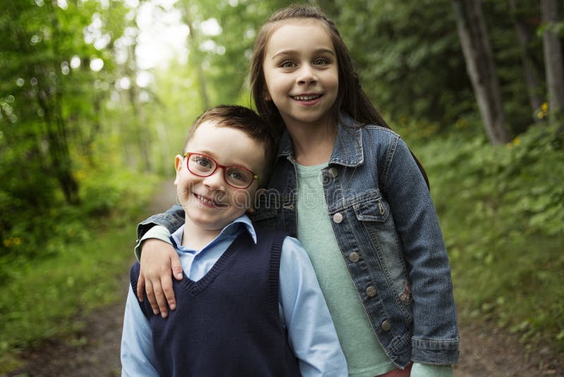 Portrait of Two Cute Little Child Outdoors on the Stock Image - Image ...