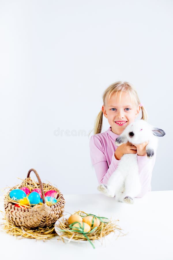 Girls with easter bunny stock photo. Image of holiday - 103066984